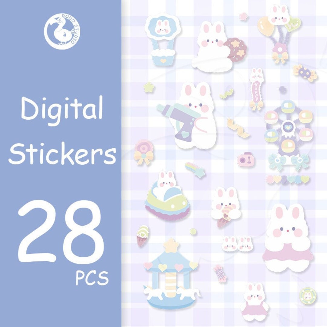 Cute Rabbit Digital Stickers | Bunny Stickers | PNG Stickers | Digital ...
