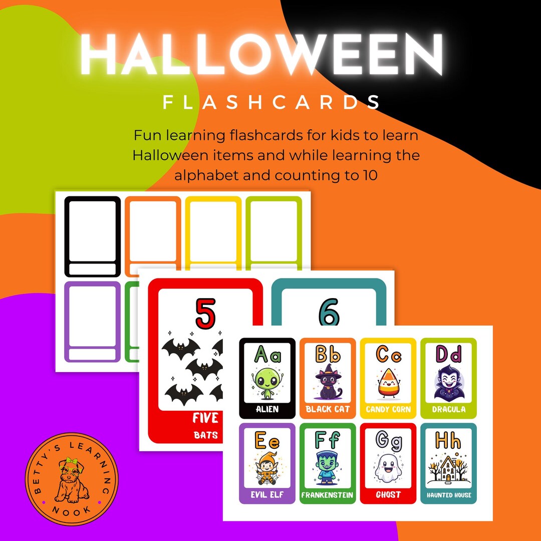 Halloween Childrens Flashcards, Alphabet, Colorful, Printable, DIGITAL ...