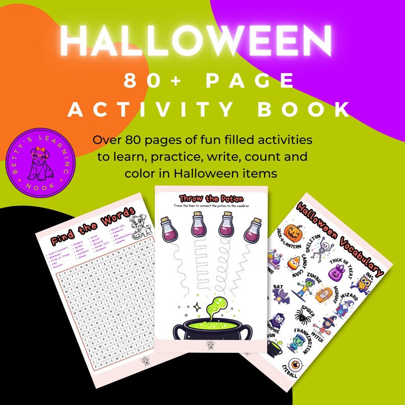 80+ Page Halloween Kids Activity Book, Writing, Counting, Coloring ...