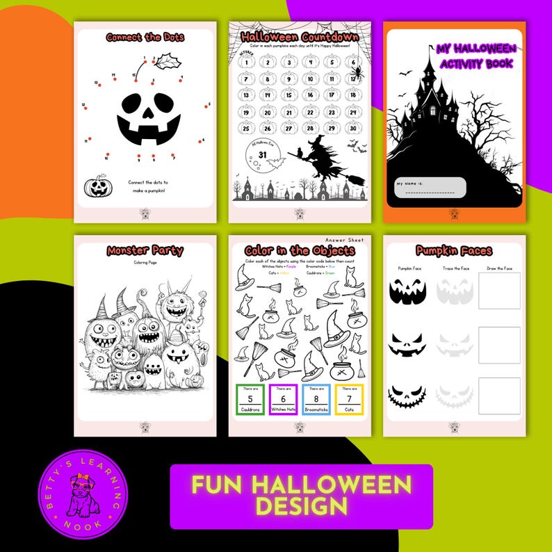 80+ Page Halloween Kids Activity Book, Writing, Counting, Coloring ...