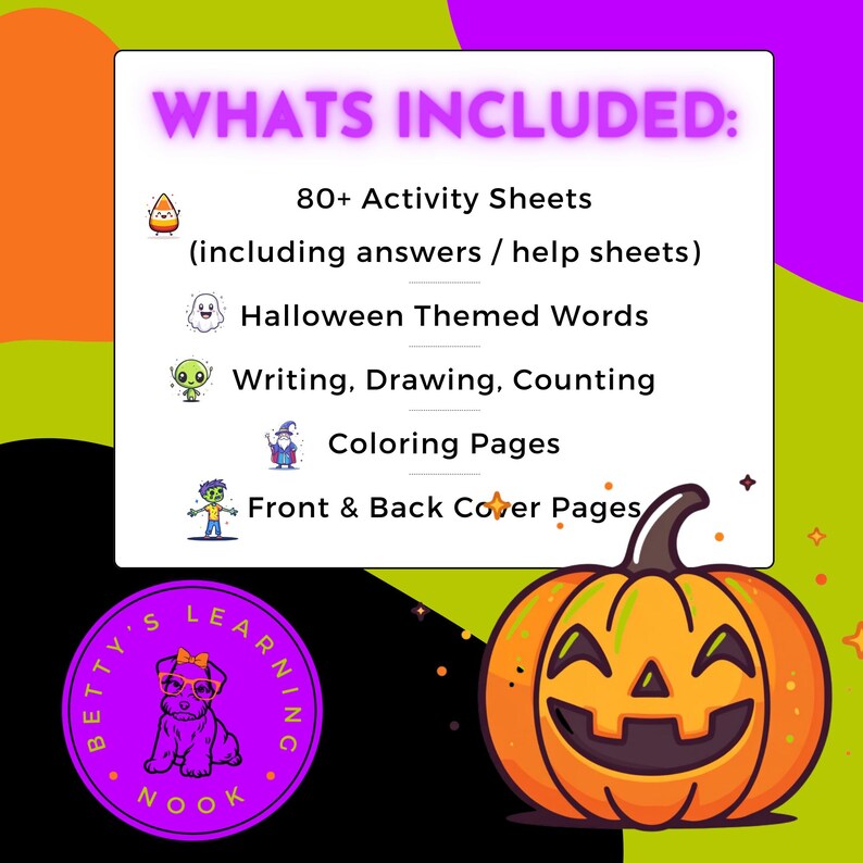 80+ Page Halloween Kids Activity Book, Writing, Counting, Coloring ...