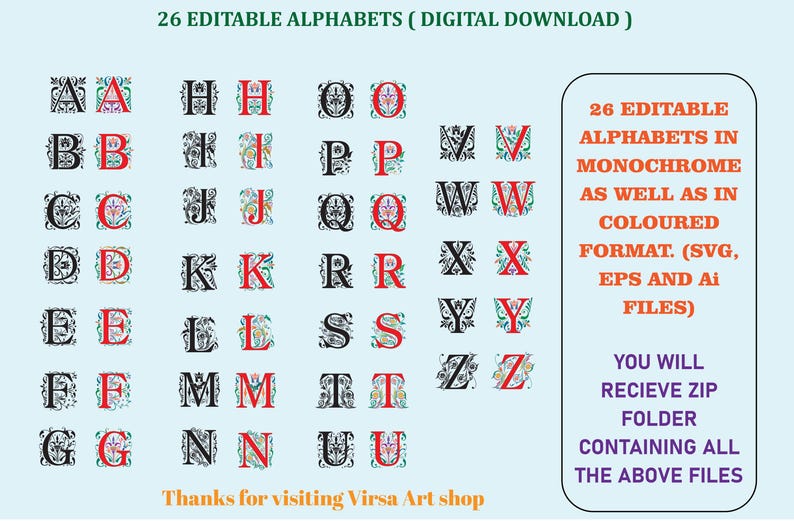 26 Editable Ornate Alphabets (svg, Eps, Ai,) Files for Cutting and ...