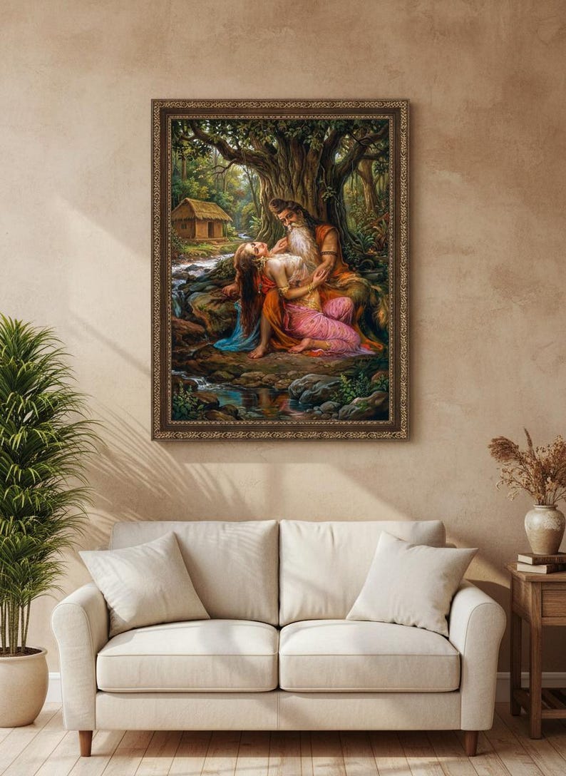 Vishwamitra Menaka Art Print | Vedic Sage Celestial Apsara Wall Art ...