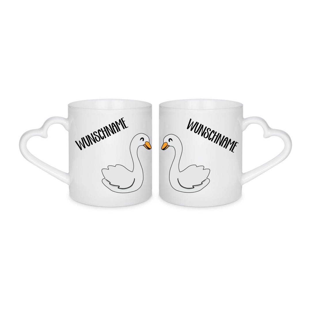 Personalized Partner Mug With Names – Swan Love Mug With Heart Handle ...