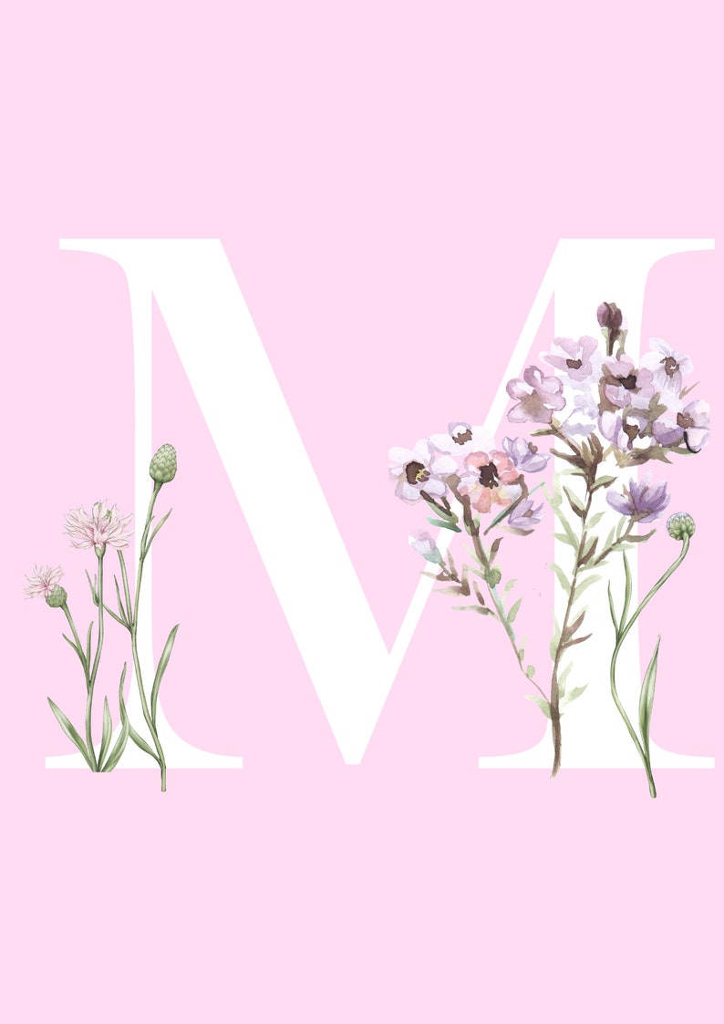 Girls Letter M Wildflower Wall Art - Etsy