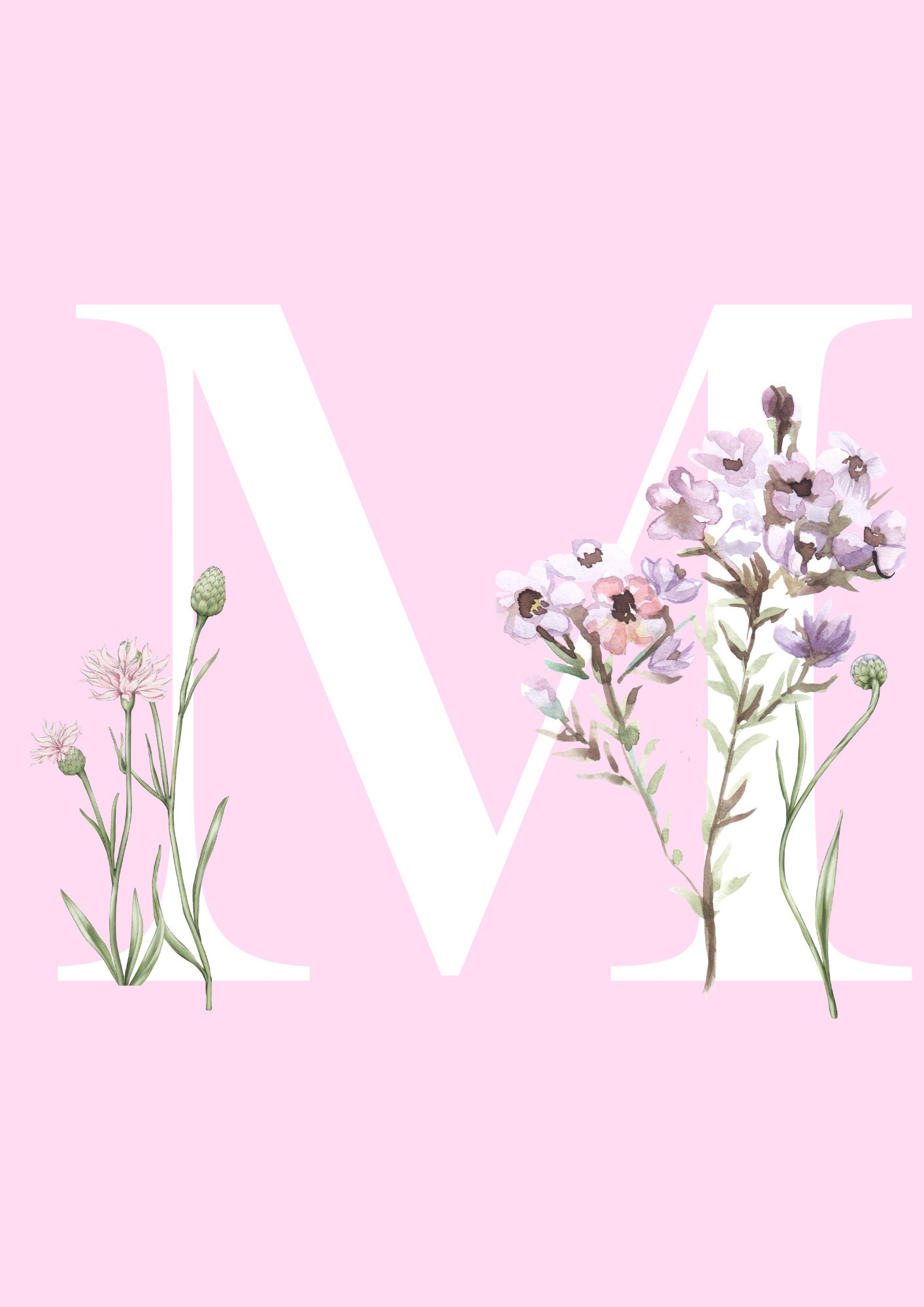 Girls Letter M Wildflower Wall Art - Etsy