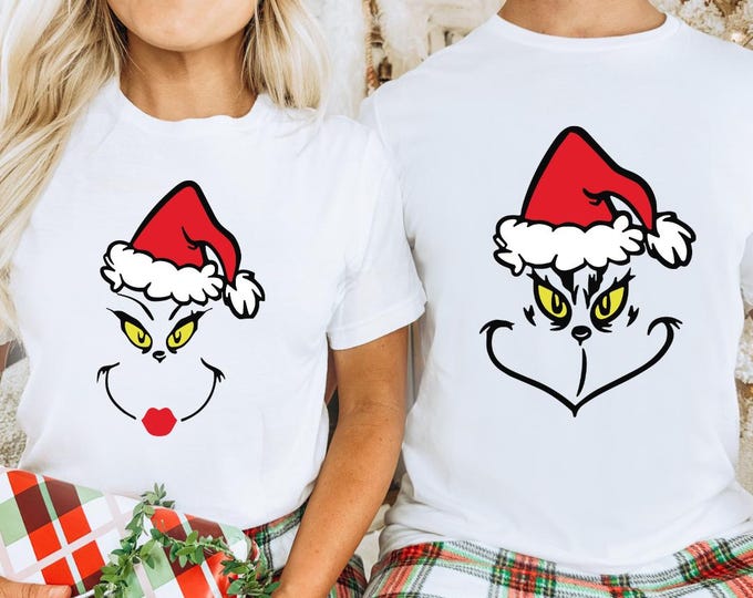 Grinch Couple Shirts Funny Green Guy Christmas Tee Xmas Matching Shirt ...