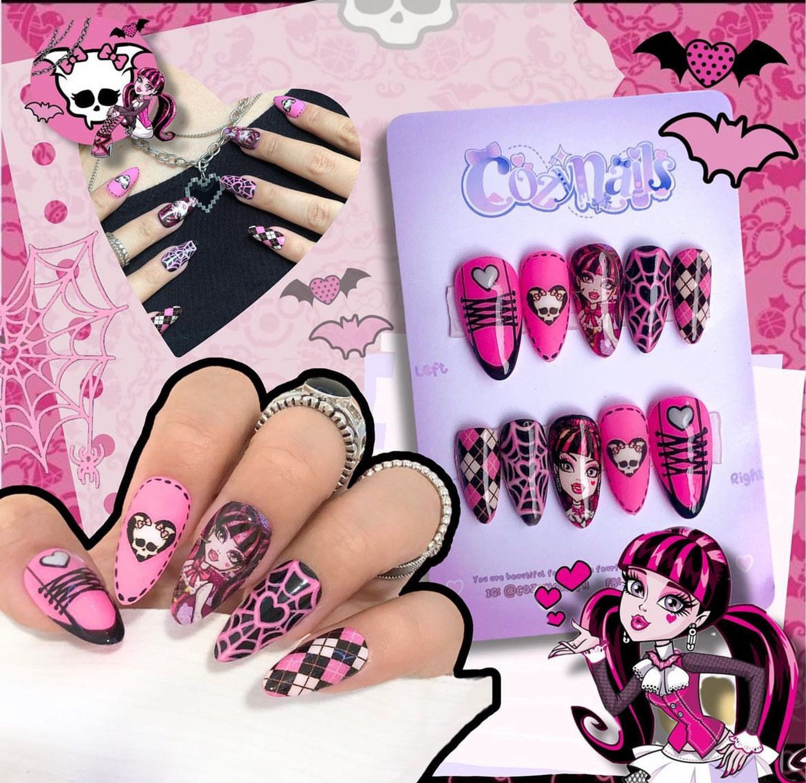 Monster High Gel Press on Nails Lagoona Blue Draculaura Clawdeen Wolf ...
