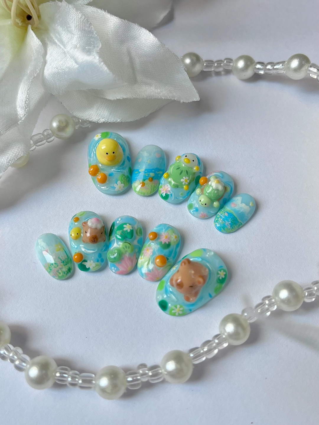 Capybara and Friends Press Ons | Capybara Summer Nails | Capybara Duck ...