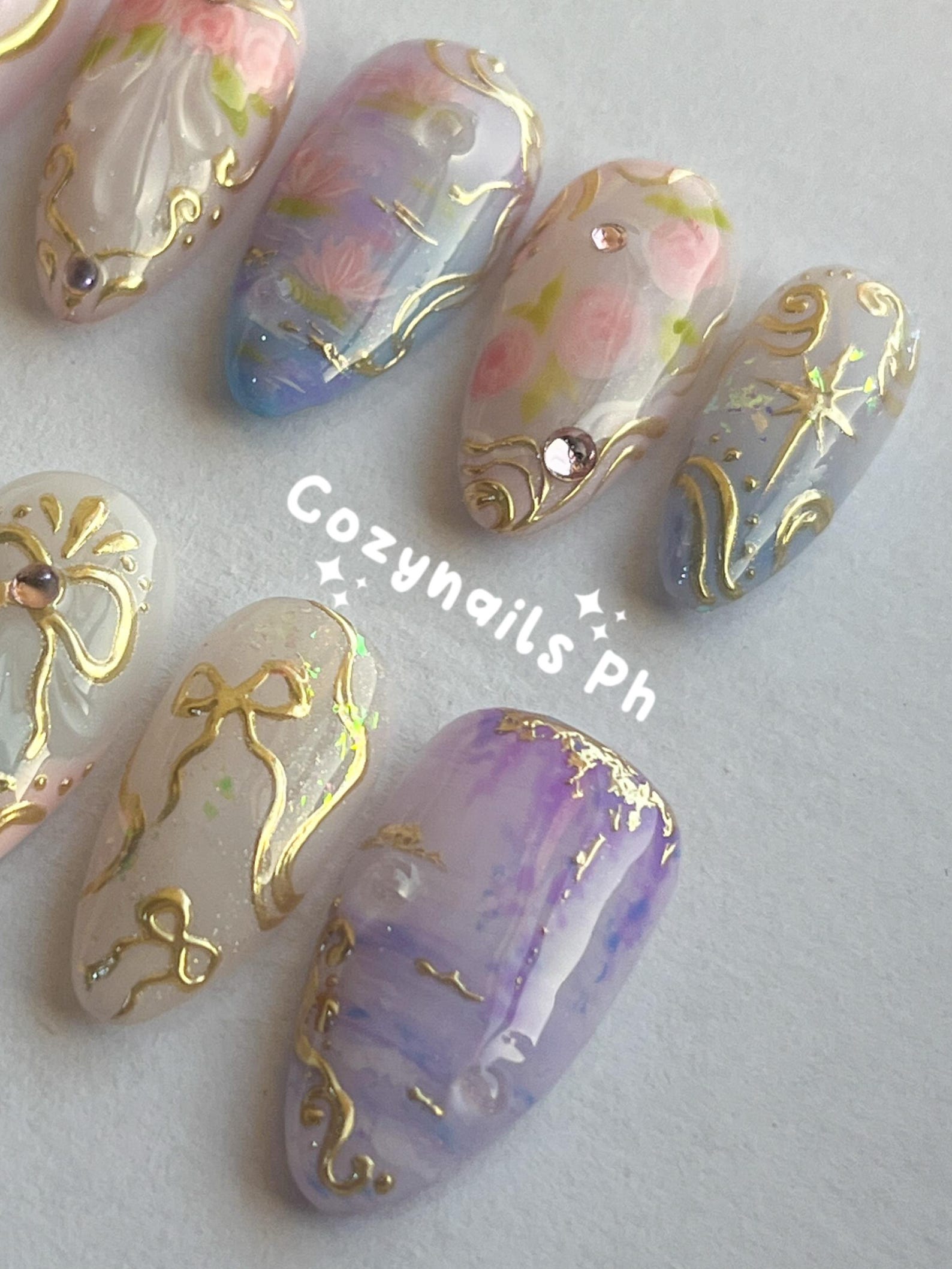 Serene Elegant Floral Press-on Nails | Monet - Inspired Watercolor Nail ...