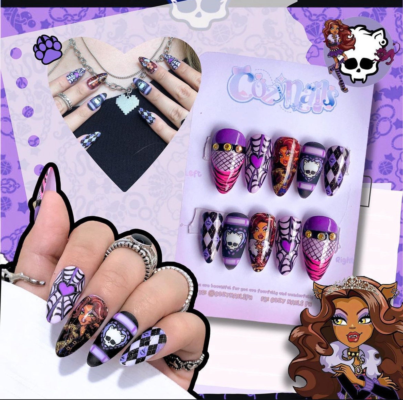 Monster High Gel Press on Nails Lagoona Blue Draculaura Clawdeen Wolf ...