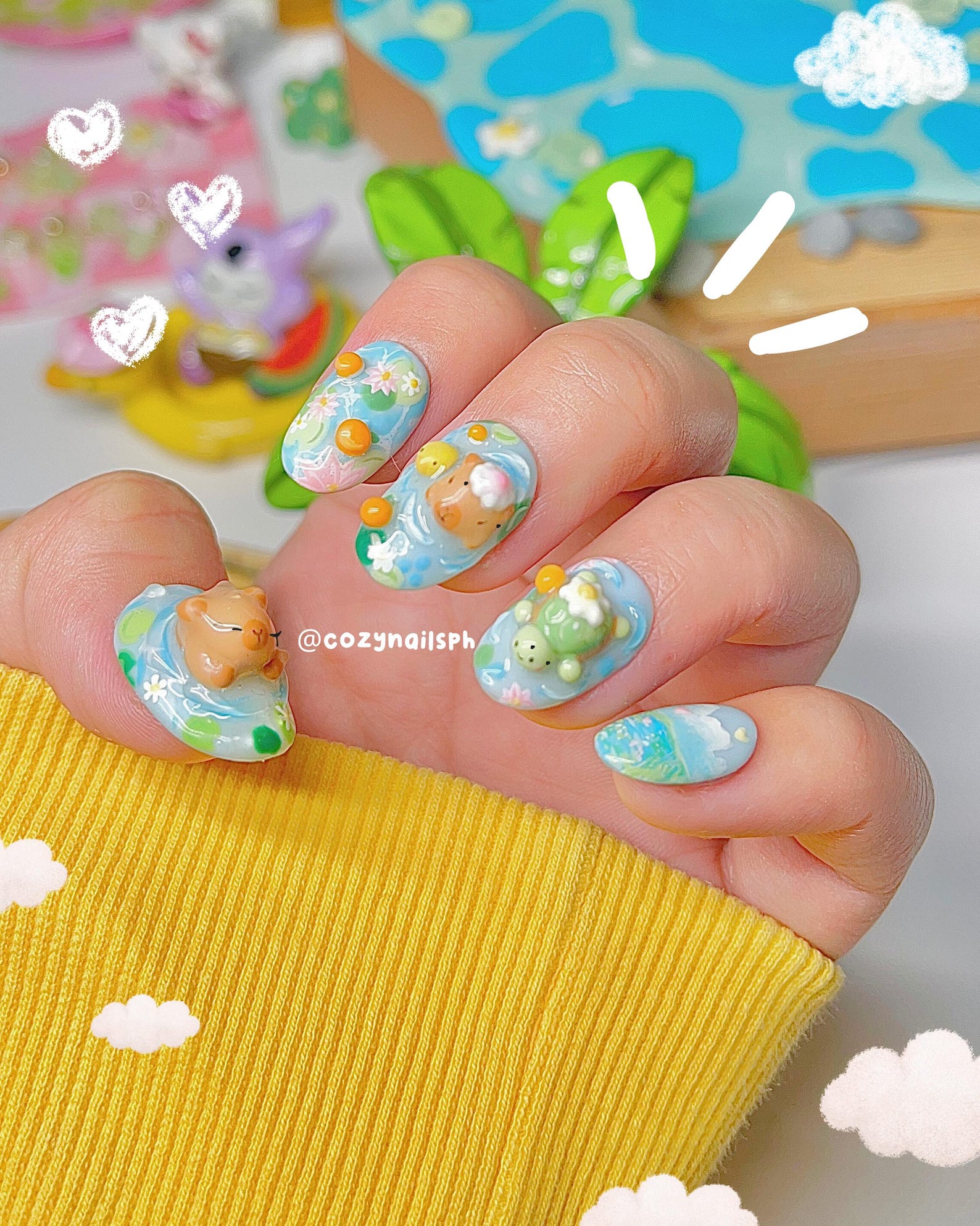 Capybara and Friends Press Ons | Capybara Summer Nails | Capybara Duck ...