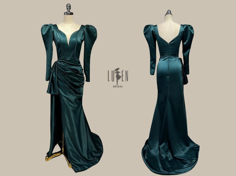 Personalization Luxurious Mermaid Corset Dress Deep V-neckline and Puff ...