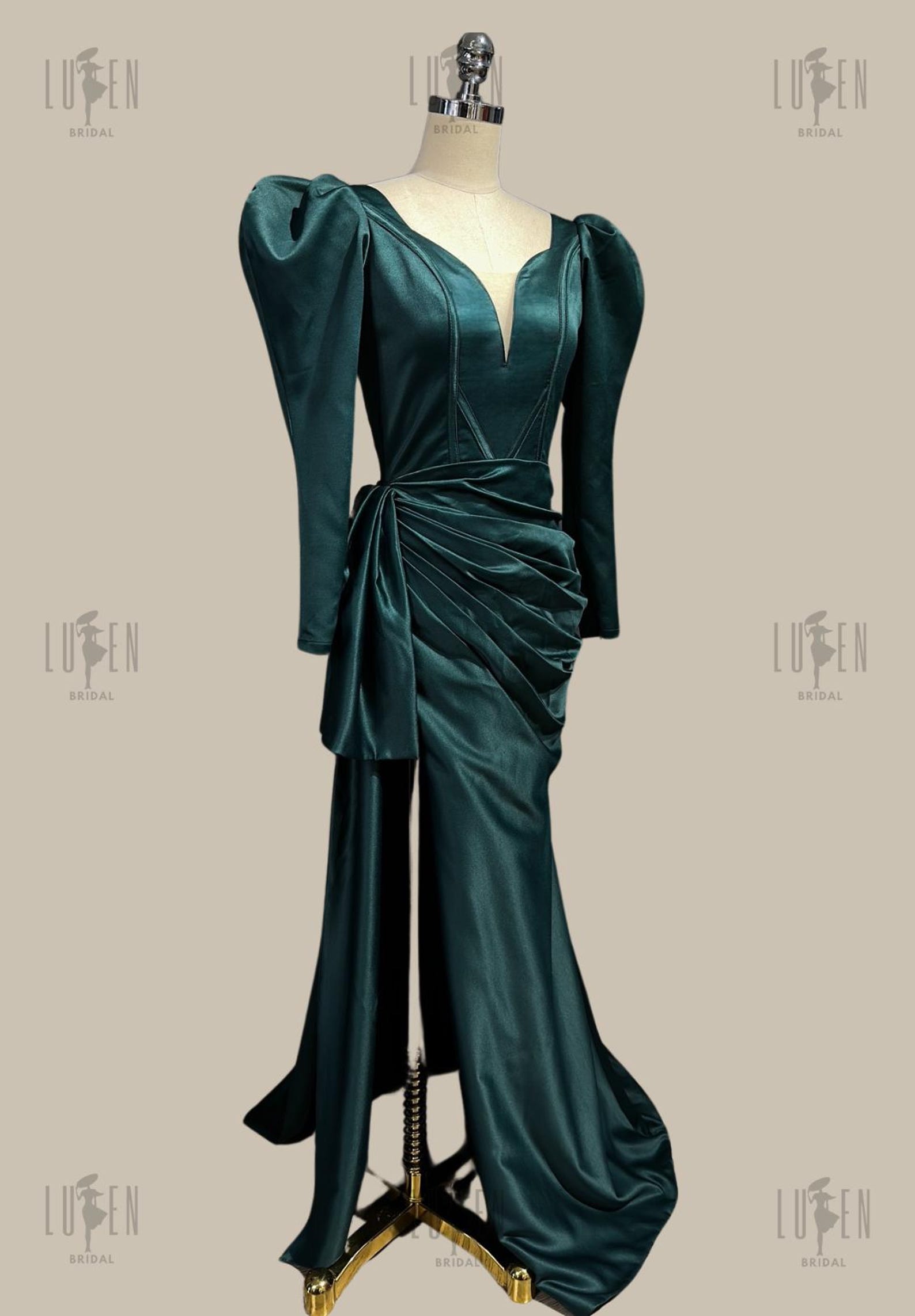Personalization Luxurious Mermaid Corset Dress Deep V-neckline and Puff ...