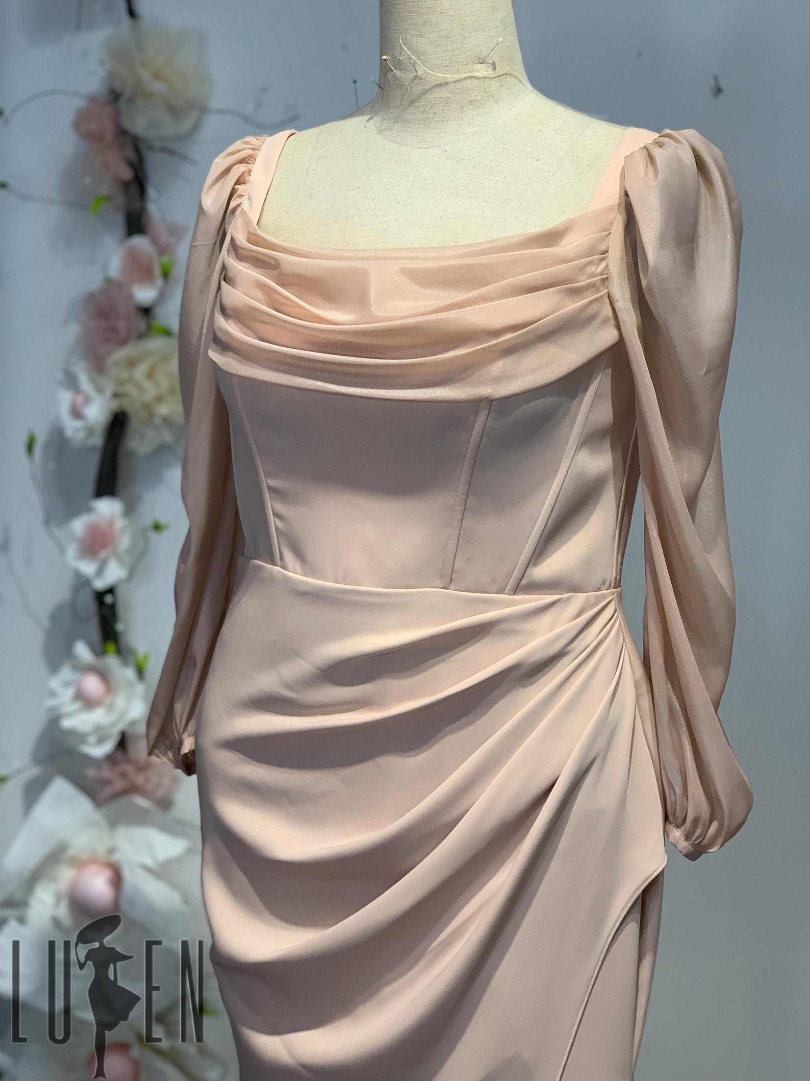 Personalization Simple Mermaid Corset Dress With Cowl Neckline and Long ...