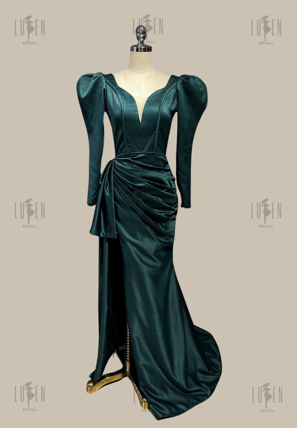 Personalization Luxurious Mermaid Corset Dress Deep V-neckline and Puff ...