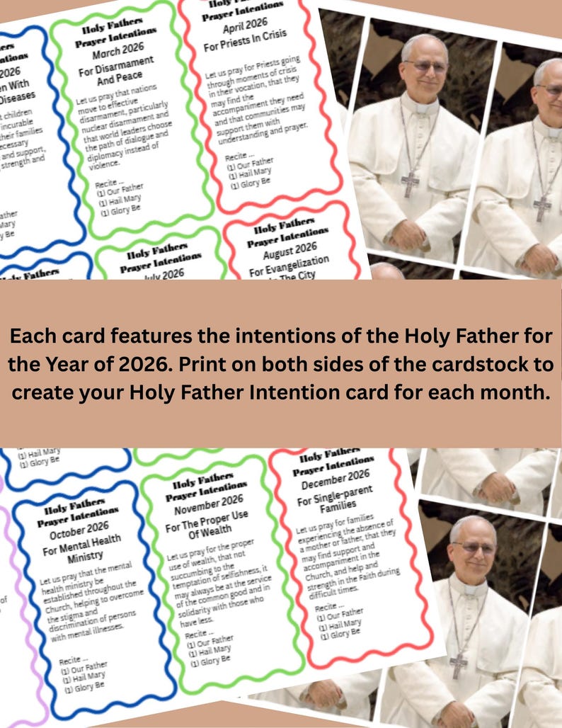 2026 Holy Father Intentions Prayer Cards, Catholic Printable (digital ...