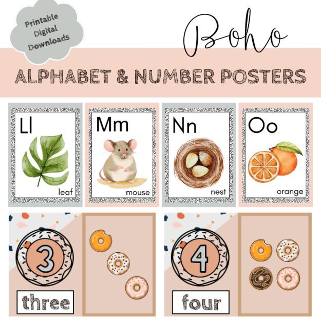 Boho Alphabet Posters for Classroom, Number Posters, Classroom Decor ...