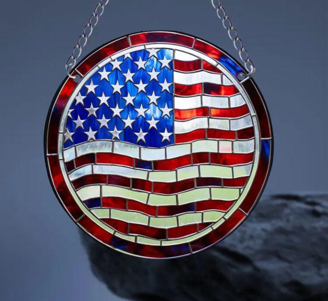 Stained Glass Acrylic Suncatcher, American Flag Design, USA Patriotic ...
