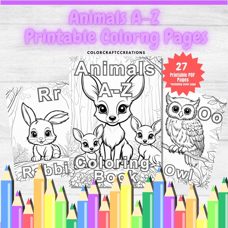 Animals A-Z Printable Coloring Pages - Etsy