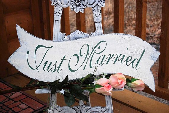 Items similar to Wedding Signs Decor JUST MARRIED Ribbon 20" Long Bride ...