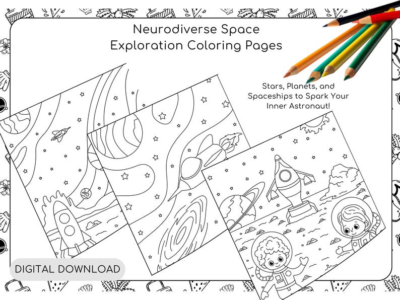 Neurodiversity Space Adventures Coloring Pages, Planets, Stars, and ...