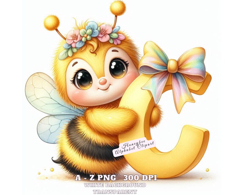 Honey Bee Alphabet Clipart, Watercolor Cute Honey Bee Alphabet, Bee ...