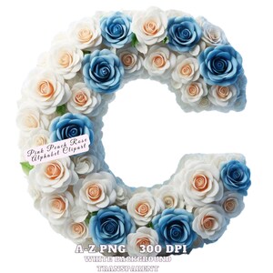 Floral Alphabet Clipart, Blue and White Rose Alphabet Clipart A–Z ...
