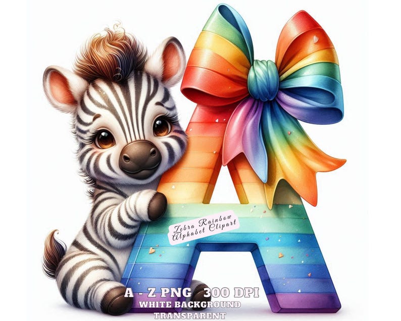 Cute Animal Alphabet Clipart, Rainbow Safari ABC Letters, Zebra Nursery ...