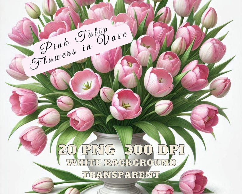 Pink Tulip Clipart, Pink Tulip Flowers in Vase Images, Watercolor ...