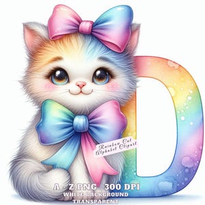 Rainbow Cat Alphabet Clipart, Cute Watercolor Baby Cat A–Z Letters PNG ...