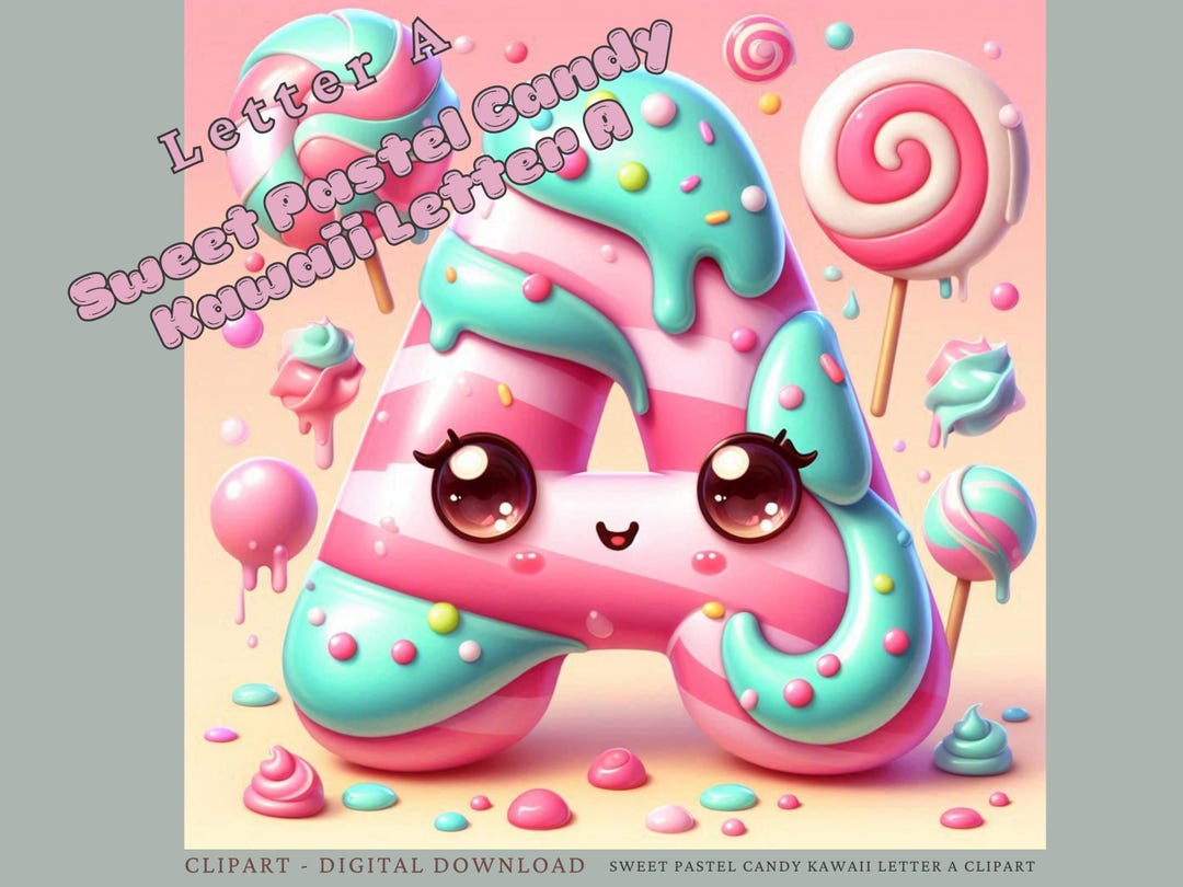 Kawaii Letter A Clipart, Cute Kawaii Letter Alphabet, Cute Pastel ...