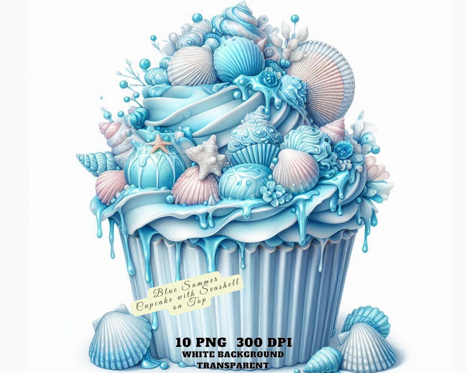 Summer Cupcake Clipart, Blue Summer Cupcake With Seashell PNG, Ocean ...