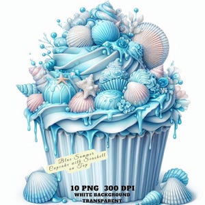 Summer Cupcake Clipart, Blue Summer Cupcake With Seashell PNG, Ocean ...