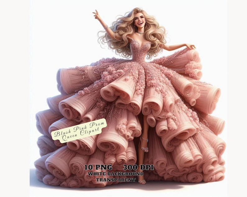 Blush Pink Prom Girl Clipart, Prom Queen PNG, Watercolor Fashion ...