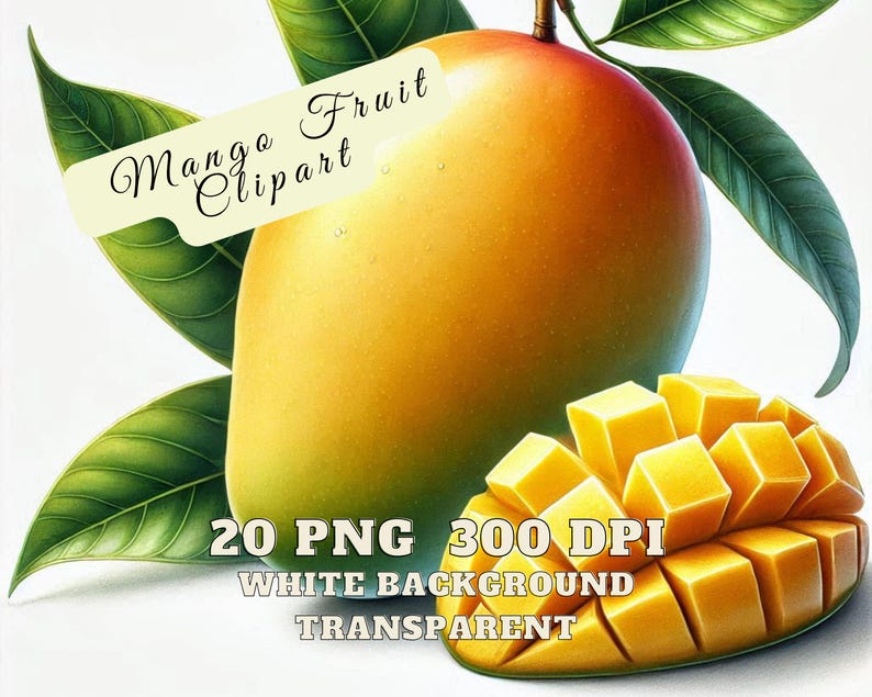 20 Mango Clipart Bundle PNG, Watercolor Ripe & Green Mango ...