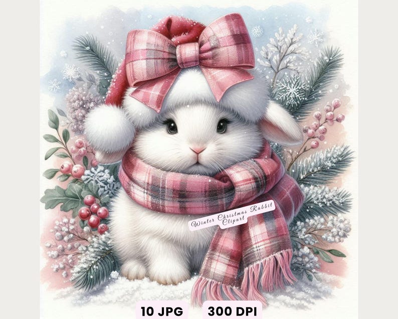 Christmas Animals Clip Art, High Res Winter Christmas Rabbit Clipart ...