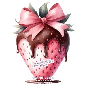 Watercolor Chocolate Covered Pink Strawberries Clipart, Romantic ...