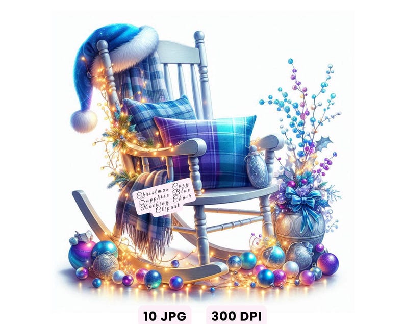 Christmas Clipart, Christmas Sapphire Blue Rocking Chair Clipart, Cozy ...