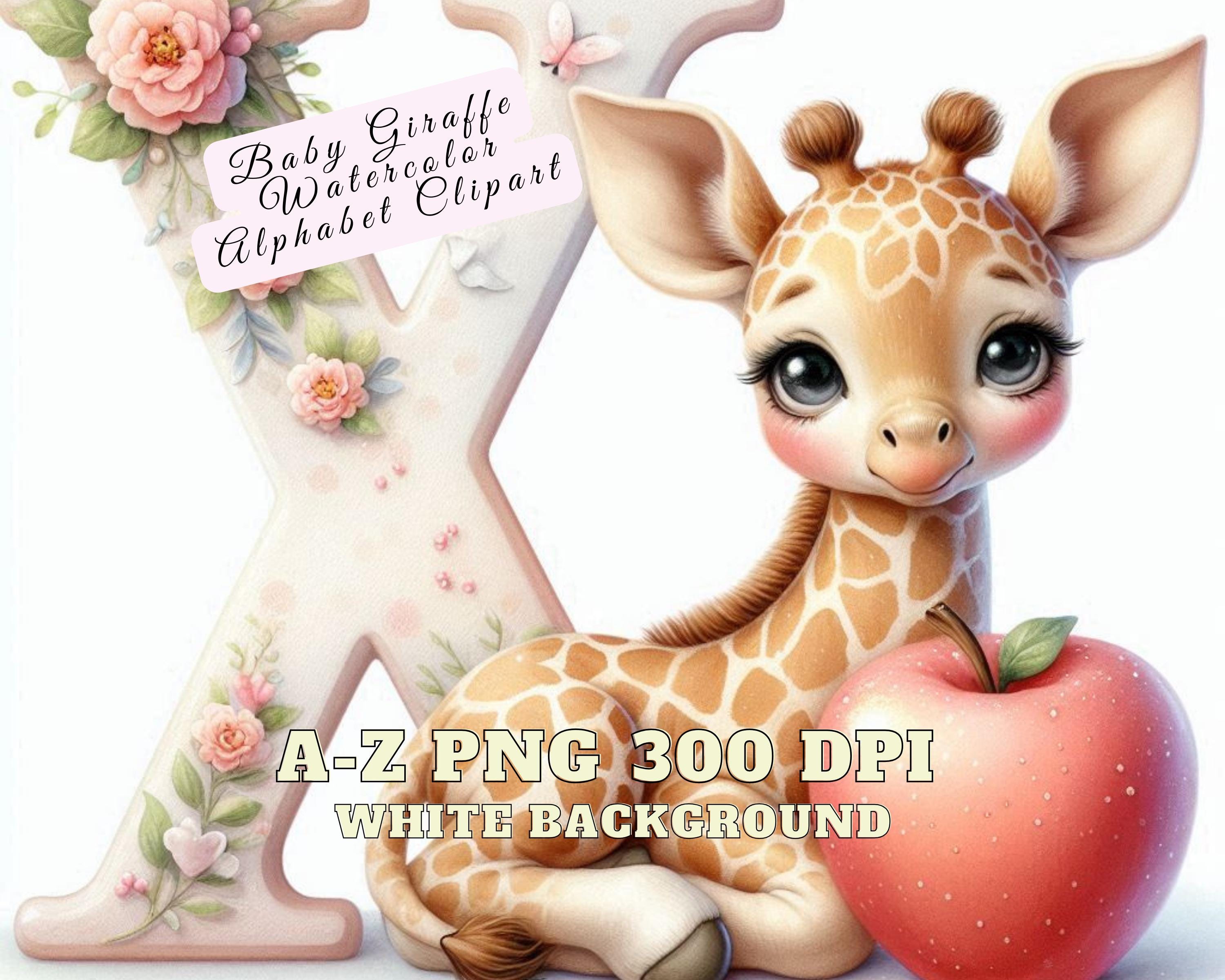 Animal Giraffe Alphabet Clipart, Baby Giraffe Watercolor Alphabet ...