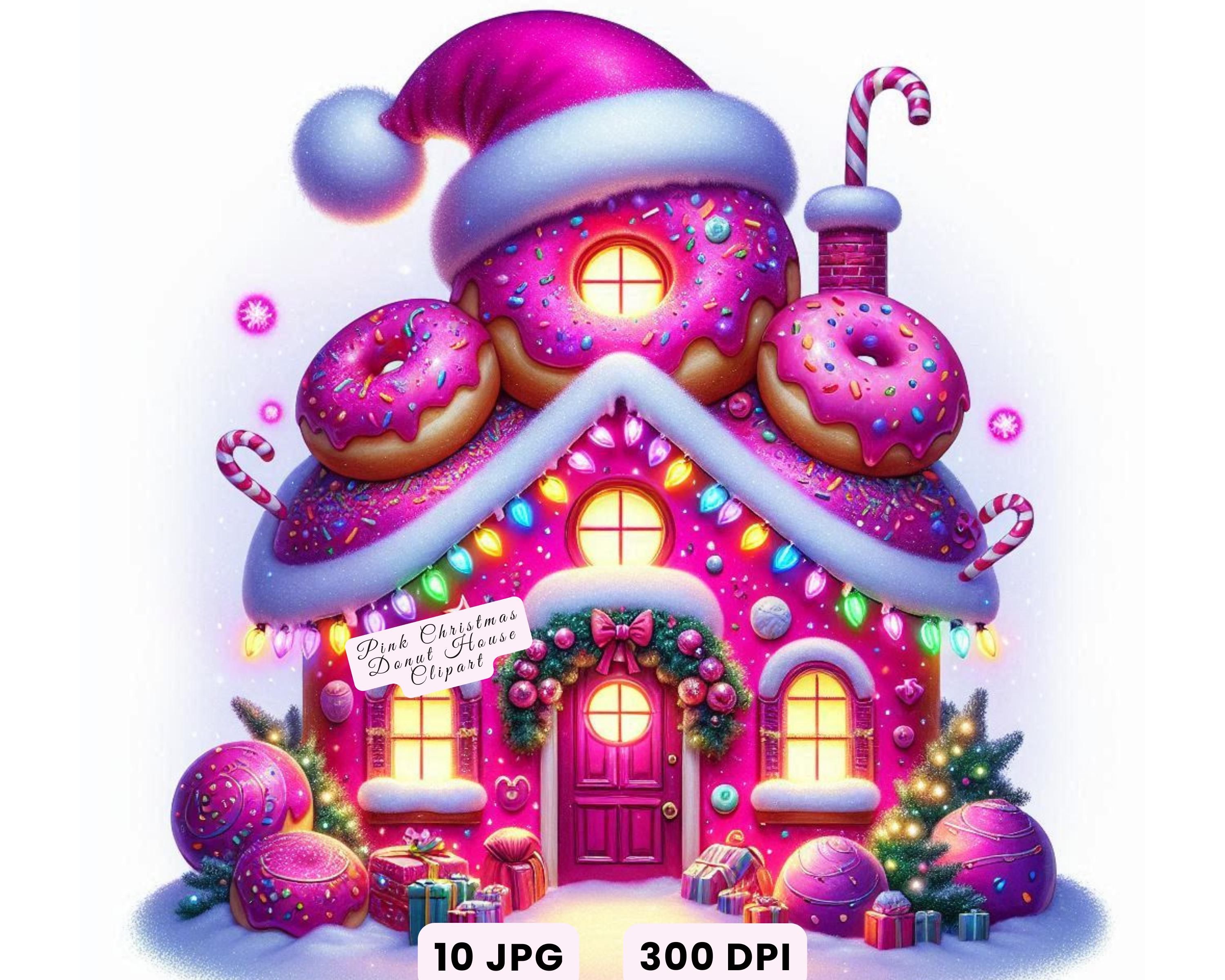 Winter House Clipart, Christmas House Clipart, Pink Christmas Donut ...