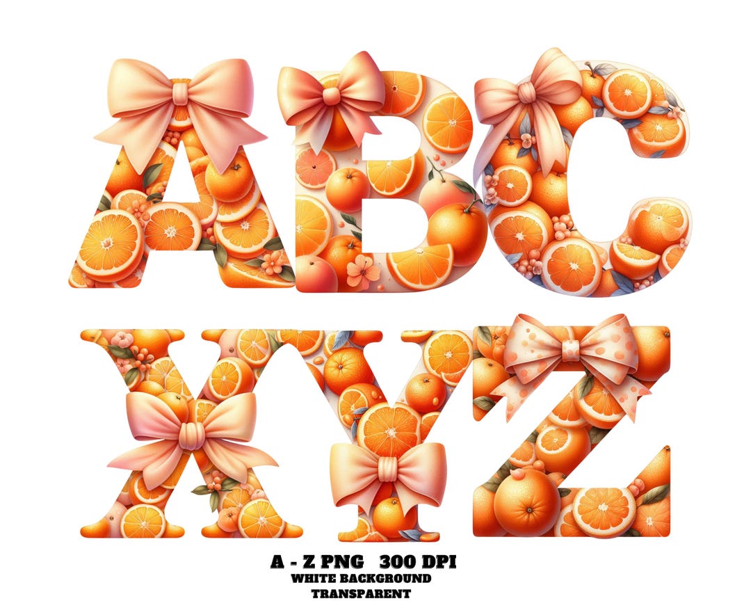 Fruity Alphabet Clipart, Orange Fruit Alphabet Clipart, Watercolor ...