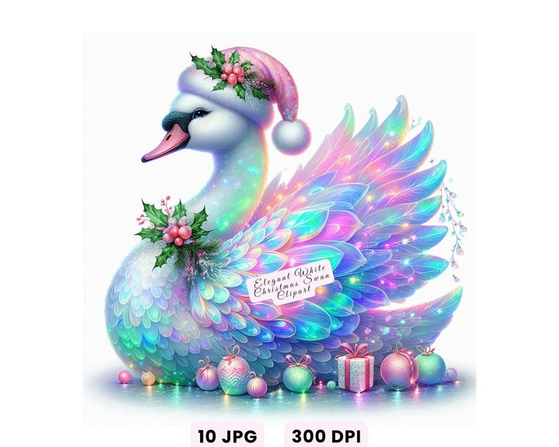 Swan Clipart, Elegant White Christmas Swan Clipart, Festive Winter ...