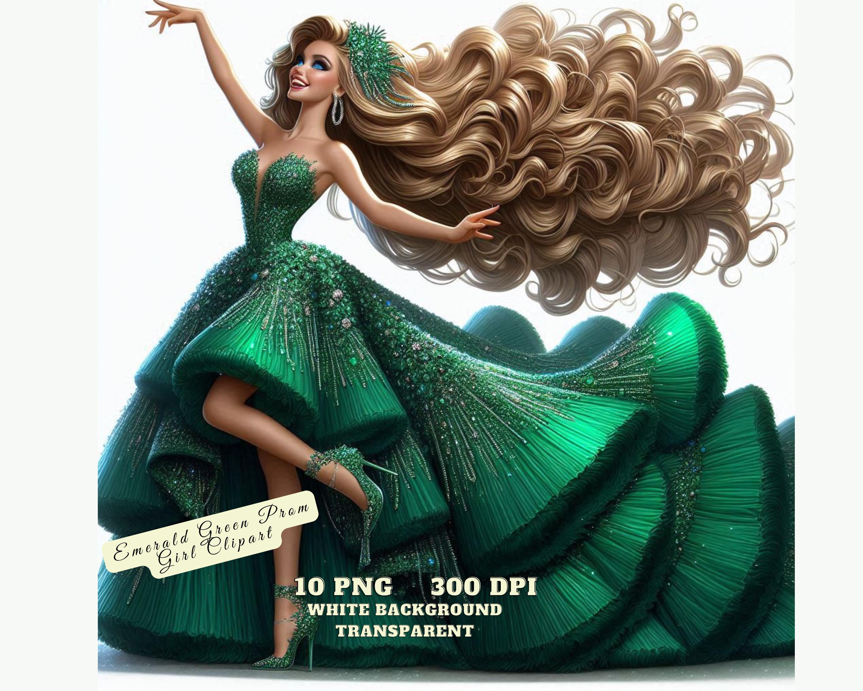 Emerald Green Prom Girl Clipart, Quinceañera PNG, Fashion Girl ...