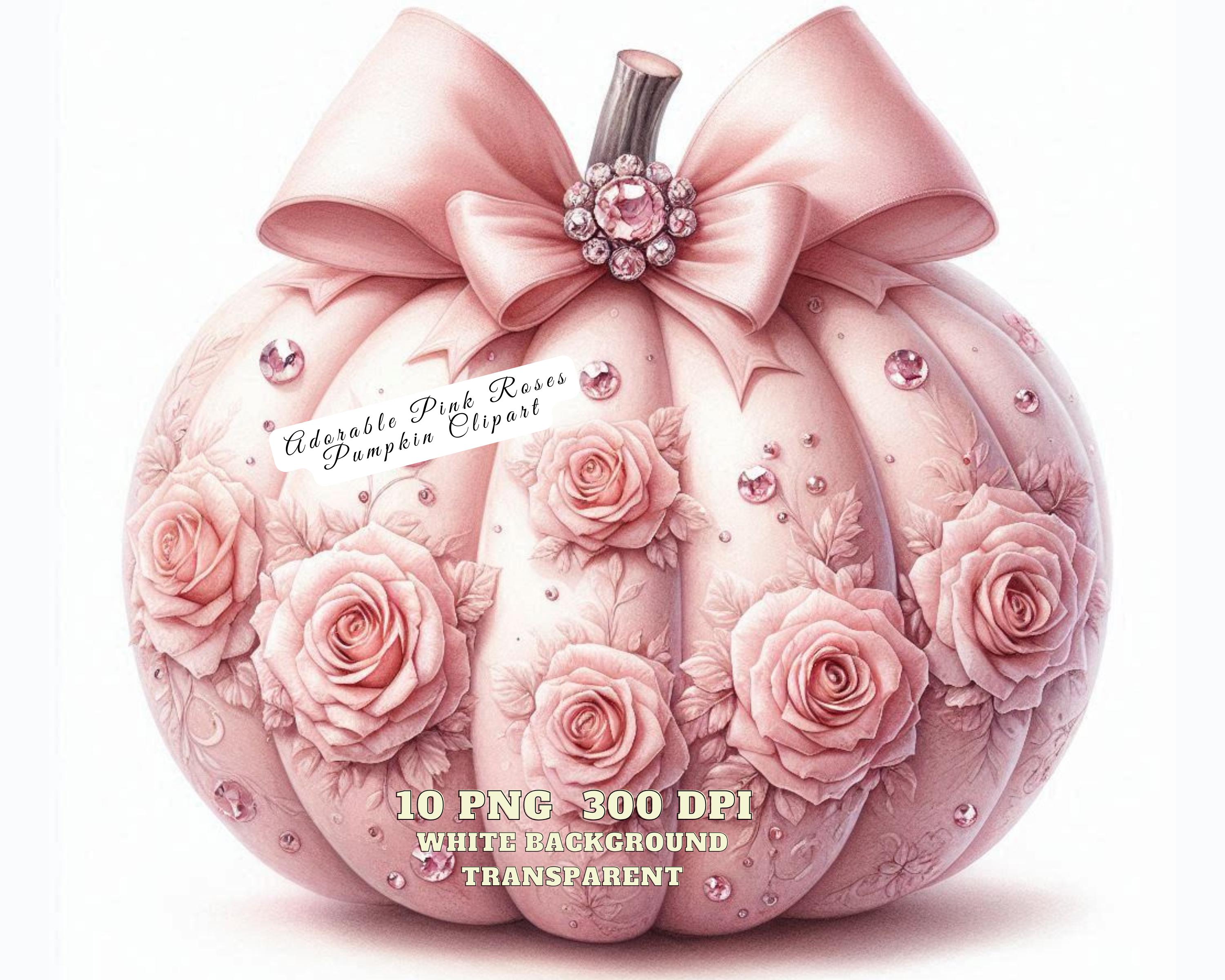 Adorable Pink Roses Pumpkin Clipart, Elegant Floral Pumpkin PNG, Fall ...