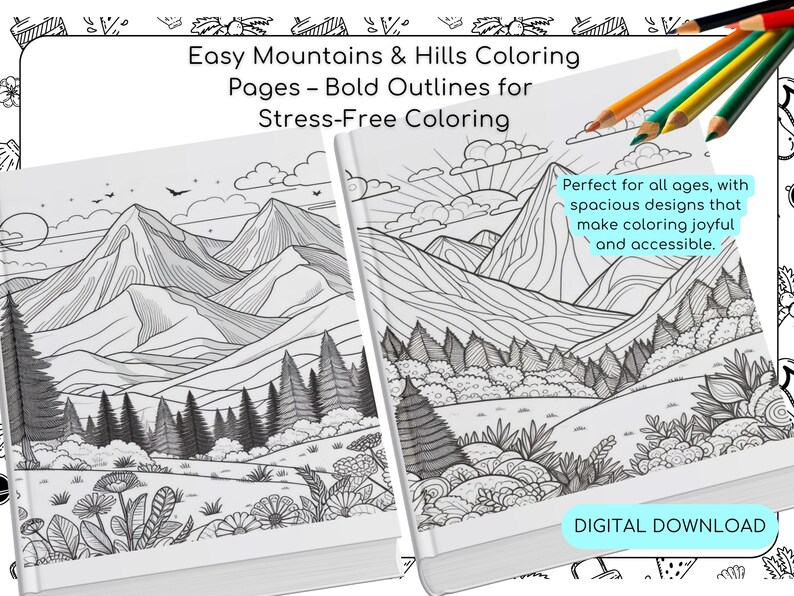 Mountains and Hills Coloring Pages for All Ages Neurodiverse-friendly ...