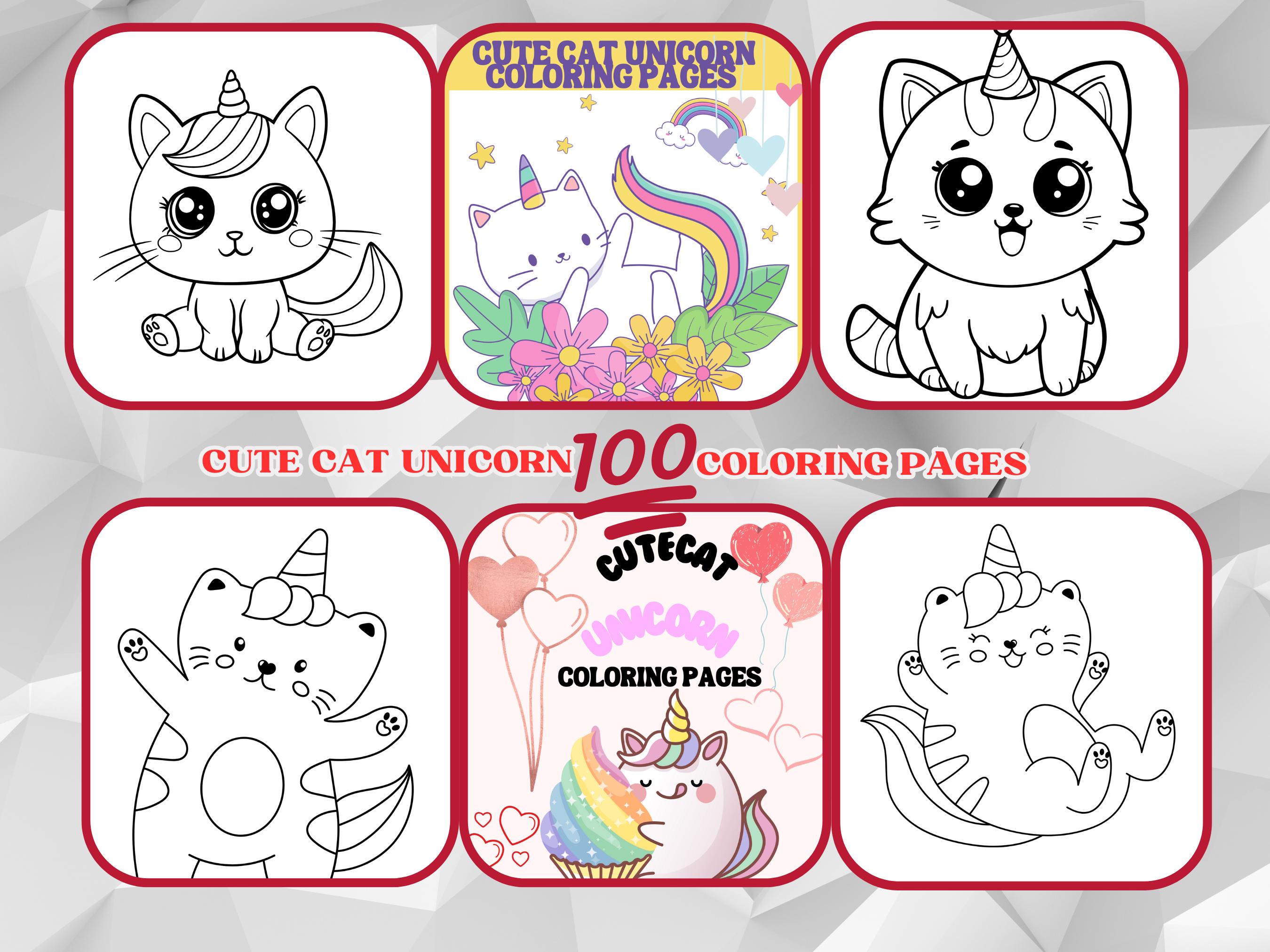 Unicorn Cat Coloring Pages for Kids, Kittycorn Coloring Book, Cute ...