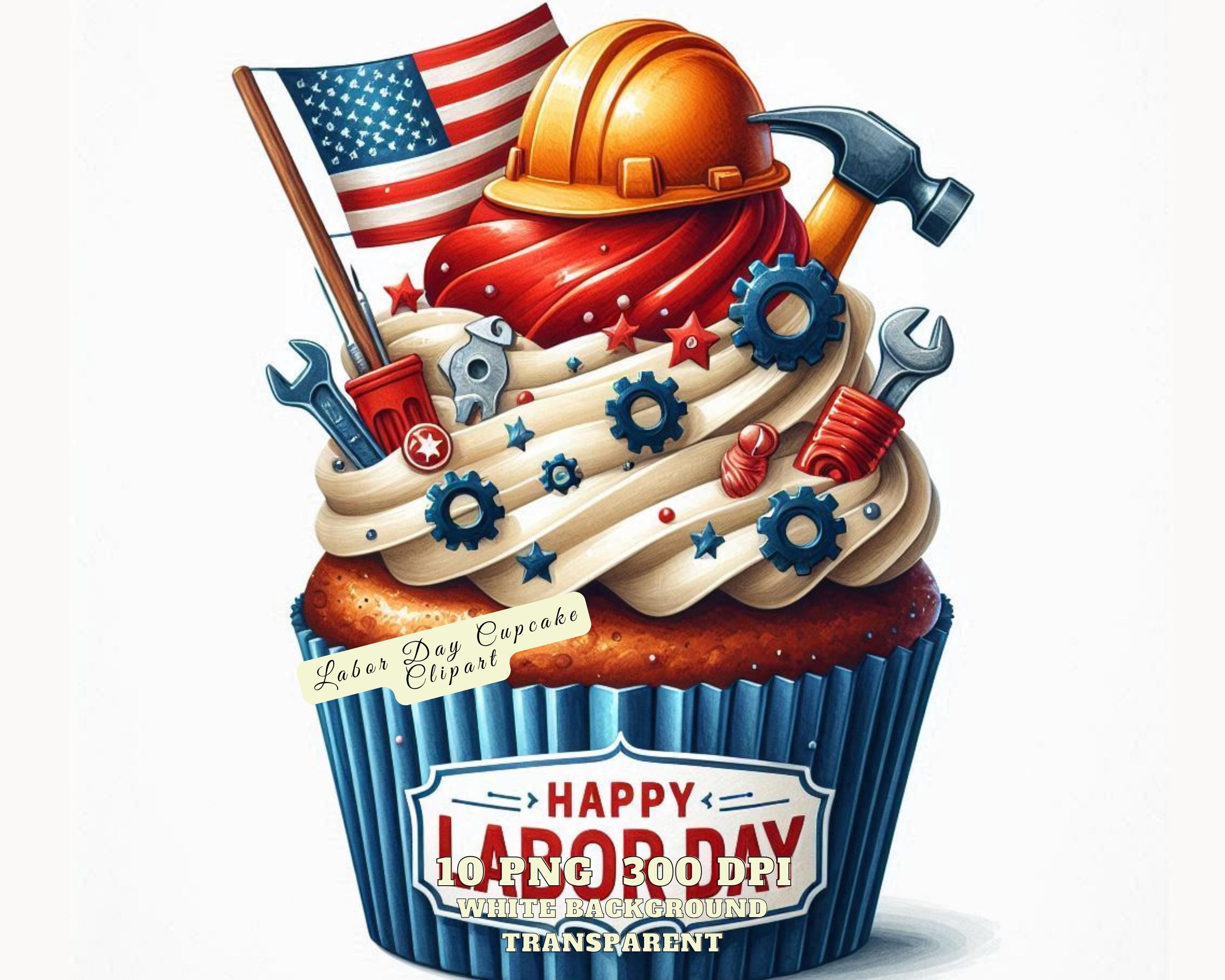 Labor Day Cupcake Clipart, Happy Labor Day Clipart Bundle, Watercolor ...
