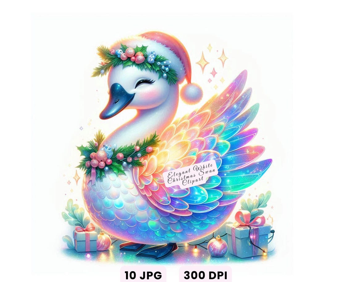 Swan Clipart, Elegant White Christmas Swan Clipart, Festive Winter ...