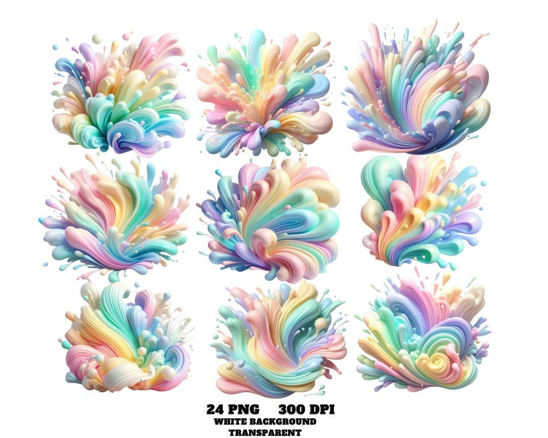 24 Pastel Rainbow Splash Clipart PNG, Watercolor Paint Splatter ...